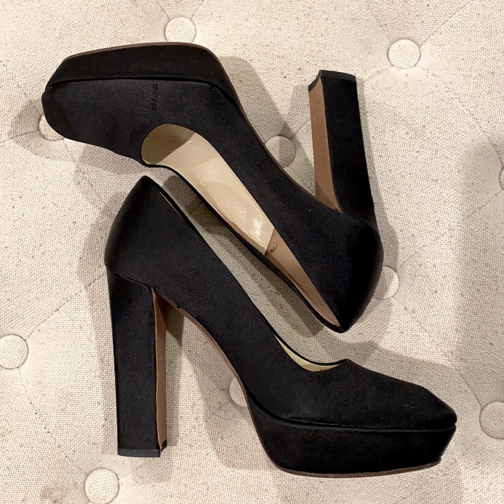 Prada Satin And Leather Platform Heels - Gem